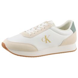 Plateausneaker Calvin Klein Jeans "RETRO RUNNER ICONIC SNK", Herren, Gr. 43, weiß (weiß kombiniert), Leder, unifarben mit Farbeinsatz, Sportlich, Schuhe, Freizeitschuh, Schnürschuh, Halbschuh mit seitlichem CK-Logo