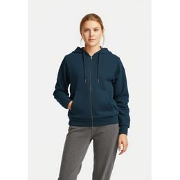 Kapuzensweatshirt Pieces "PCCHILLI LS ZIP HOODIE NOOS BC", Damen, Gr. S, blau (reflecting pond), Sweatware, Obermaterial: 50% Baumwolle, 50% Polyester, unifarben, regular fit normal, ohne Ausschnitt, Rippbündchen, Sweatshirts