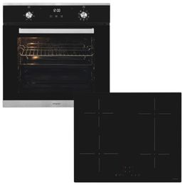 Exquisit Backofen-Set "BAKOIN76600H", Energieeffizienz: A (A+++-D), silber (inox), Herdsets, autark einbaubar-Ofen mit Heißluft,Induktionsfeld für schnelles Kochen