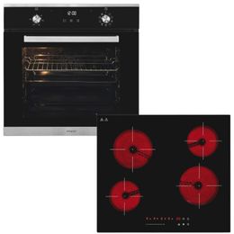 Exquisit Backofen-Set "BAKO76600H", Energieeffizienz: A (A+++-D), silber (inox), Herdsets, autark einbaubar-Ofen mit Heißluft,Kochfeld mit Sensorbedienung
