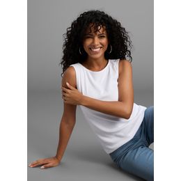 Tanktop Flashlights, Damen, Gr. 40/42, weiß, Jersey, Obermaterial: 100% Baumwolle, clean, unifarben, Basic, figurbetont hüftbedeckend, U-Boot-Ausschnitt, Tops, mit U-Boot Ausschnitt