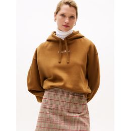 Kapuzensweatshirt Tommy Hilfiger "CLASSIC SCRIPT FLEECE HOODIE", Damen, Gr. XL (42), grün (highland khaki), Sweatware, Obermaterial: 77% Baumwolle, 23% Polyester, unifarben, normal, Rundhals, Sweatshirts