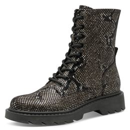 Schnürstiefelette Tamaris, Damen, Gr. 39, schwarz (schwarz snake), Textil, Reptilienprägung, Schuhe, Blockabsatz, Schnürboots mit trendiger Prägung