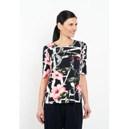 T-Shirt Seidel Moden, Damen, Gr. 42, schwarz, Jersey, Obermaterial: 96% Viskose, 4% Elasthan, gebl&uuml;mt, normal h&uuml;ftbedeckend, Rundhals, gerader Abschluss, Shirts T-Shirt, Sommershirt mit floralem Muster - MADE IN GERMANY