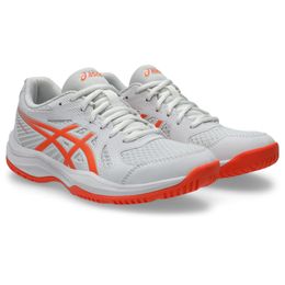 Hallenschuh asics "UPCOURT 6", Gr. 42, weiß (weiß, vivid coral), Synthetik, Schuhe, für Hallensport