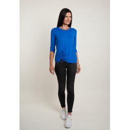 3/4-Arm-Shirt Seidel Moden, Damen, Gr. 34, blau, Jersey, Obermaterial: 95% Viskose, 5% Elasthan, unifarben, regular fit taillenbedeckt, Rundhals, Shirts 3/4-Arm-Shirt, mit Raff-Detail vorne - MADE IN GERMANY