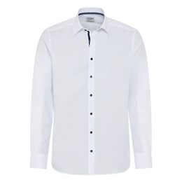 Businesshemd OLYMP "Level 5 Body Fit", Herren, Gr. 45, N-Gr, wei&szlig;, Web, Obermaterial: 100% Baumwolle, unifarben mit Farbeins&auml;tzen, tailliert normal, 2-Knopf-Manschette, Hemden, mit kontrastfarbigen Kn&ouml;pfen und Details