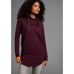 Longsweatshirt Kangaroos, Damen, Gr. 36/38, bordeaux, Sweatware, Obermaterial: 60% Baumwolle, 40% Polyester. Kapuzenfutter: 100% Baumwolle, gemustert, figurumspielend ca. Mitte Oberschenkel, Rippbündchen, Sweatshirts, mit dezentem Muster