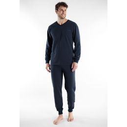 Schlafanzug Tom Tailor "Milos", Herren, Gr. 50M, blau (blau, dunkel, uni), Obermaterial: 100% Baumwolle, unifarben, normal, V-Ausschnitt, Rippb&uuml;ndchen, Homewear-Sets Schlafanzug