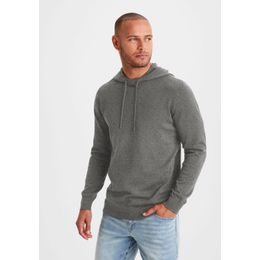 H.I.S. Hoodie H.I.S "Strickpullover mit Kapuze", Herren, Gr. XL (56/58), grau (dunkelgrau, meliert), Feinstrick, Obermaterial: 60% Baumwolle, 40% Polyester, unifarben, regular fit normal, Rundhals, Strickbündchen, Sweatshirts, Feinstrick aus pflegeleichter Baumwollmischung