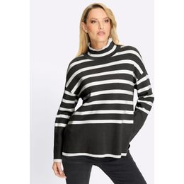 Strickpullover Heine "Pullover", Damen, Gr. 38, schwarz, ecru, geringelt, 50% Viskose, 25% Polyester, 25% Polyamid, gemustert, gestreift, Pullover Strickpullover