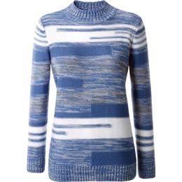 Damen Stehkragenpullover mit Streifen-Muster blau-meliert, Gr&ouml;&szlig;e 48