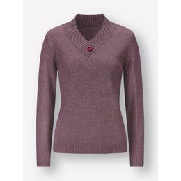 WITT Damen Langarm-Pullover mit V-Ausschnitt, burgund-mauve-meliert, Gr&ouml;&szlig;e 40