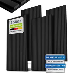 Juskys Wandpaneele Akustik 4er Set 2,88 qm - Holzfurnier & reduziert Hall und L&auml;rm - Schwarz