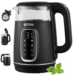 Ecosa Glas Wasserkocher m. Temperatureinstellung Farb-Touchdisplay 1.7L 2200W Schwarz
