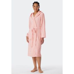 Bademantel Schiesser "Feather Terry", Damen, Gr. L, rosa (rosé), Baumwoll-Mix, Midilänge, Hausmäntel Bademantel, Bindegürtel, Kapuze, Seitentaschen, Regular Fit, Frottee, weich
