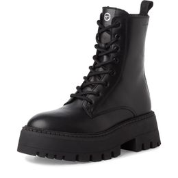 Schn&uuml;rstiefelette Tamaris, Damen, Gr. 39, schwarz, Leder, Lederimitat, unifarben, Schuhe Schn&uuml;rstiefelette, Blockabsatz, Plateau, Schn&uuml;rboots mit Touch It-Ausstattung