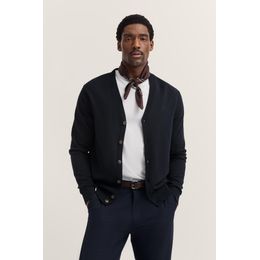 Cardigan Bugatti "Modern Fit", Herren, Gr. 3XL, blau (390, marine), Strick, 95% Baumwolle, 5% Kaschmir, unifarben, normal, V-Ausschnitt, Rippb&uuml;ndchen, Strickjacken, mit V-Ausschnitt aus Baumwolle-Kaschmir