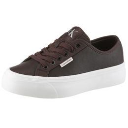 Plateausneaker Calvin Klein Jeans "VULC FLATF LACE UP LTH CK", Damen, Gr. 37, rot (bordeaux), Leder, Lederimitat, unifarben, Schuhe, Schnürschuh, Halbschuh, Freizeitsneaker mit CK-Logo