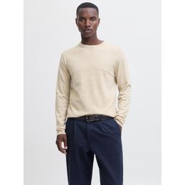 Jack & Jones Strickpullover JACK & JONES "JJEPERFECT WOOL KNIT CREW NECK SN", Herren, Gr. L, beige (oatmeal detail:melange), Strick, Obermaterial: 32% Baumwolle, 28% Polyester, 20% Wolle, 20% Nylon, meliert, regular fit, Rundhals, Bündchen, Pullover