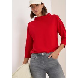 3/4-Arm-Shirt Cecil, Damen, Gr. L (42), rot (fiery rot), Jersey, Obermaterial: 48% Baumwolle, 48% Modal, 4% Elasthan, unifarben, regular fit normal, ohne Ausschnitt, gerader Abschluss, Shirts 3/4-Arm-Shirt, mit Knopfdetail