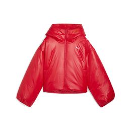 Winterjacke Puma "Wardrobe Essentials Shiny Wattierte Kapuzenjacke Damen", Damen, Gr. M, for all time rot, Obermaterial: 100% Polyester; Futter: 100% Polyester; Füllung: 100% Polyester; Seitentasche – Oben: 100% Polyester; Seitentasche – Unten: 100% Polyester, Jacken