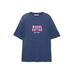 Pull&Bear Pull&Bear T-Shirt 'TELEFONO' Damen Gr&ouml;&szlig;e L dunkelblau / hellpink / wei&szlig;