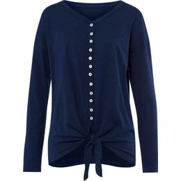 Heine Damen Langarmshirt mit Saum zum Knoten marine Gr&ouml;&szlig;e 44