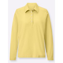 WITT Damen Langarm-Poloshirt in reiner Baumwoll-Qualit&auml;t, gelb, Gr&ouml;&szlig;e 36