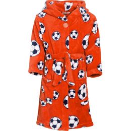 Playshoes Fleece-Bademantel Fu&szlig;ball in Orange | Gr.: 86/92