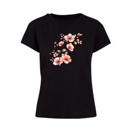 F4NT4STIC Box Tee Rosa Blumenzweig 3D in schwarz | Gr.: S