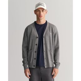Gant Strickjacke »CLASSIC COTTON V-CARDIGAN« Grafische -Stickerei auf der Brust DARK GREY MELANGE XL XL Strickjacke von Gant