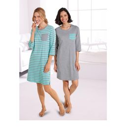 w&auml;schepur w&auml;schepur Damen Sleepshirts im Baumwoll-Mix, grau-meliert + mint, Gr&ouml;&szlig;e 40/42