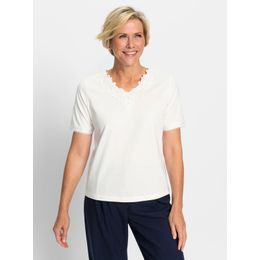 WITT Damen Spitzenshirt mit V-Ausschnitt, ecru, Gr&ouml;&szlig;e 40
