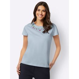 WITT Damen Kurzarmshirt mit Blütendruck, hellblau, Größe 48