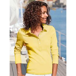 WITT Damen Langarm-Poloshirt in reiner Baumwoll-Qualit&auml;t, gelb, Gr&ouml;&szlig;e 50