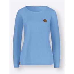 sheego Gro&szlig;e Gr&ouml;&szlig;en Longsleeve mit paspeliertem Rundhals-Ausschnitt, himmelblau, Gr&ouml;&szlig;e 46 - Damen