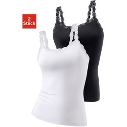 Lascana Damen Unterhemd, wei&szlig;, schwarz, Gr&ouml;&szlig;e 32/34