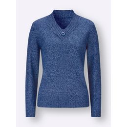 WITT Damen Langarm-Pullover mit V-Ausschnitt, royalblau-bleu-meliert, Gr&ouml;&szlig;e 56