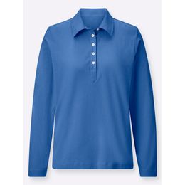 WITT Damen Langarm-Poloshirt in reiner Baumwoll-Qualit&auml;t, blau, Gr&ouml;&szlig;e 44