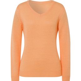 Damen Langarm-Pullover mit Struktur-Strickmuster apricot, Gr&ouml;&szlig;e 52