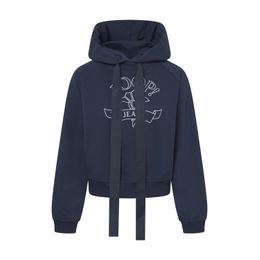 JOOP! Kapuzensweatshirt JOOP JEANS "Tinna", Damen, Gr. L, blau (dunkelblau), Sweatware, Obermaterial: 100% Baumwolle, bestickt, gemustert, mehrfarbig, Raglanärmel angesetztes Bündchen, Sweatshirts, mit Logoprint