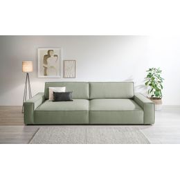 Big-Sofa Home Affaire "NEU: SHERWOOD XXL, Big-Sofa (316cm), extra tiefe Sitzfl&auml;che 95 cm", gr&uuml;n (hellgr&uuml;n), B:316cm H:90cm T:135cm, 100% Polyester, Sofas, Big-Sofa, bequemer Sitzkomfort, Cord u. Leinenoptik, Kedernaht