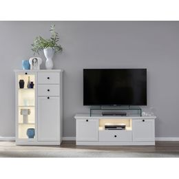 Wohnwand Home Affaire "Örebro", weiß, Kastenmöbel-Sets, zeitloser Landhausstil, mit Vollauszug, Beleuchtung optional