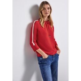 Kapuzensweatshirt Street One, Damen, Gr. 38, rot (racing rot), Sweatware, Obermaterial: 65% Polyester, 33% Viskose, 2% Elasthan, unifarben mit Farbeinsatz, lässig geschnitten hüftbedeckend, U-Boot-Ausschnitt, Bündchen, Sweatshirts, Ottoman Shirt mit Tape