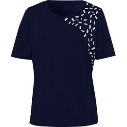 Damen Freizeitshirt mit Glanz-Druck marine, Gr&ouml;&szlig;e 48