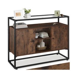 TecTake&reg; Sideboard, Industrial Style, Glasplatte, offenes Fach, 2 Stauf&auml;cher mit Magnett&uuml;ren und 3 Einlegeb&ouml;den, 100 x 38 x 80,5 cm
