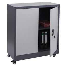 Aktenschrank MCW-O50, B&uuml;roschrank Stahlschrank mit Rollen, 2 T&uuml;ren abschlie&szlig;bar, Stahl 98x80x40cm ~ dunkelgrau hellgrau