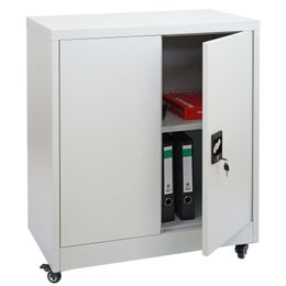 Aktenschrank MCW-O50, B&uuml;roschrank Stahlschrank mit Rollen, 2 T&uuml;ren abschlie&szlig;bar, Stahl 98x80x40cm ~ hellgrau