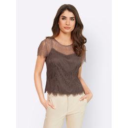 Heine Witt Damen Kurzarm-Bluse aus Spitze, dunkeltaupe, Größe 50